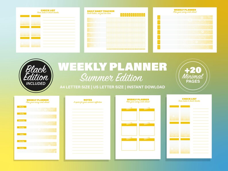 Summer Weekly Planner Printable | A4 + US Letter Digital Download ...