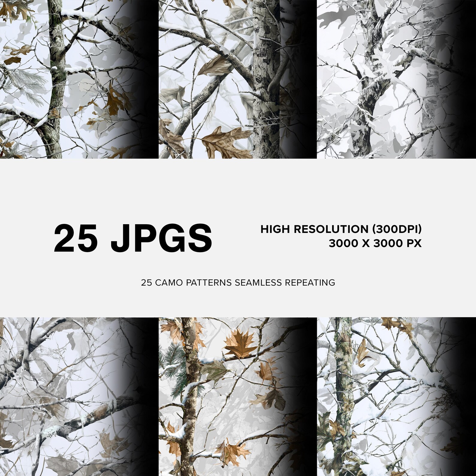 Realistic Tree Camo Patterns 25 Seamless (snow/winter V1): High-res ...