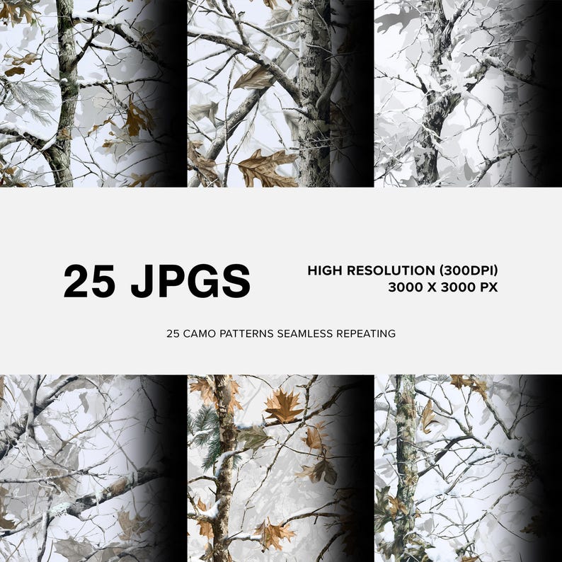 Realistic Tree Camo Patterns 25 Seamless (snow/winter V1): High-res ...