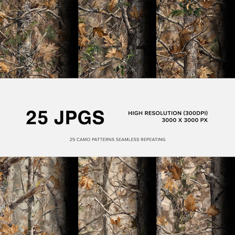 Realistic Tree Camo Patterns 25 Seamless (V2): High-res, PNG/JPG ...