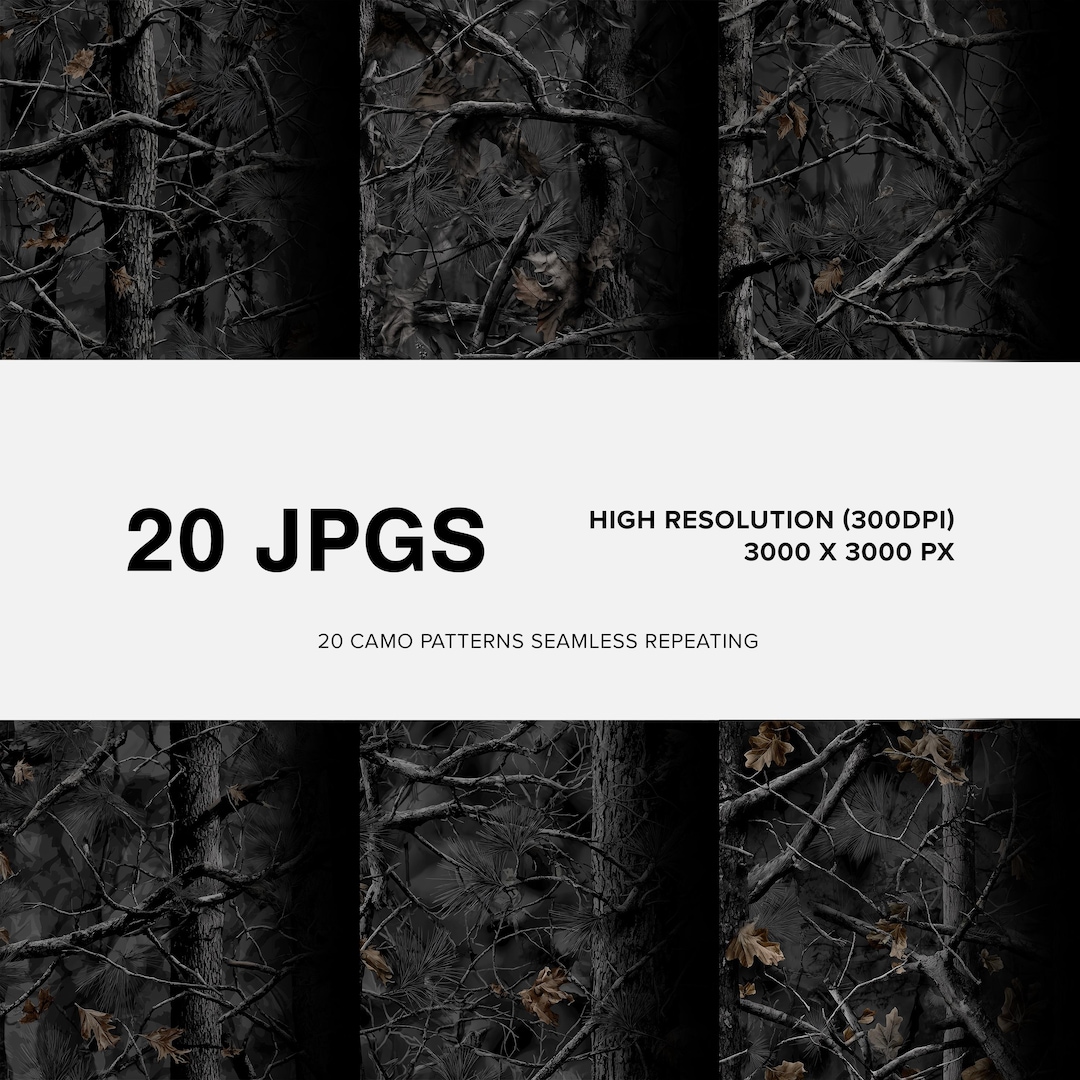 Black Realistic Tree Camo Patterns 20 Seamless (blackout V2): High-res ...