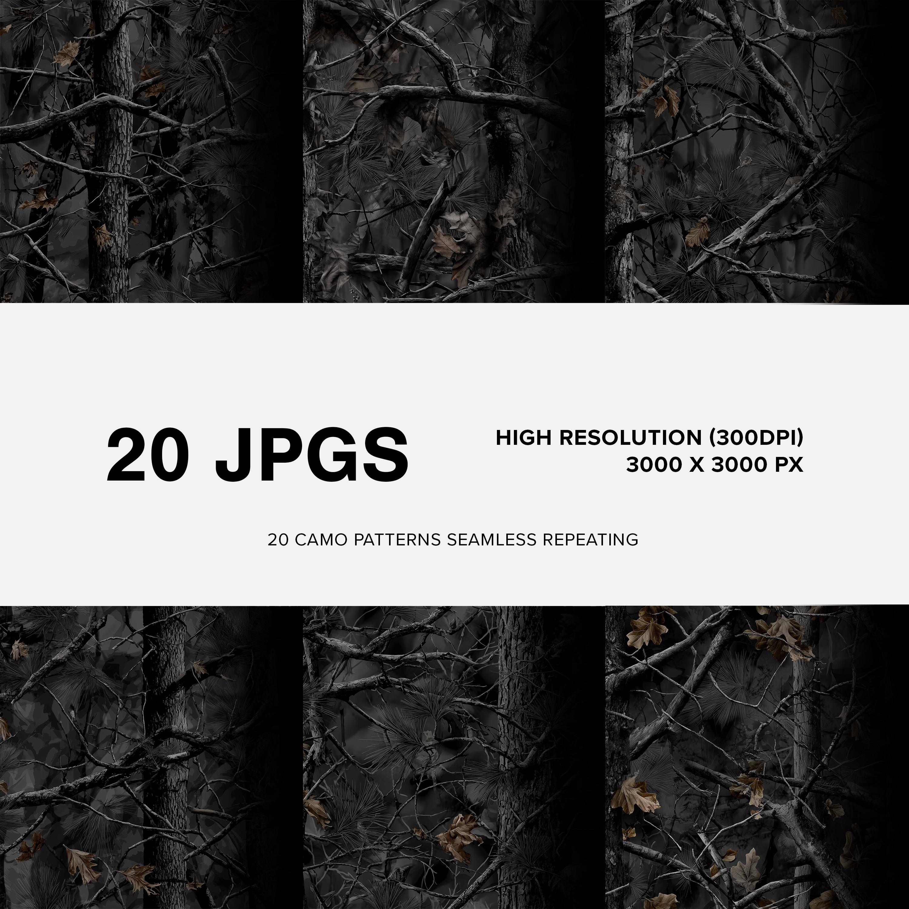 Black Realistic Tree Camo Patterns 20 Seamless (blackout V2): High-res ...