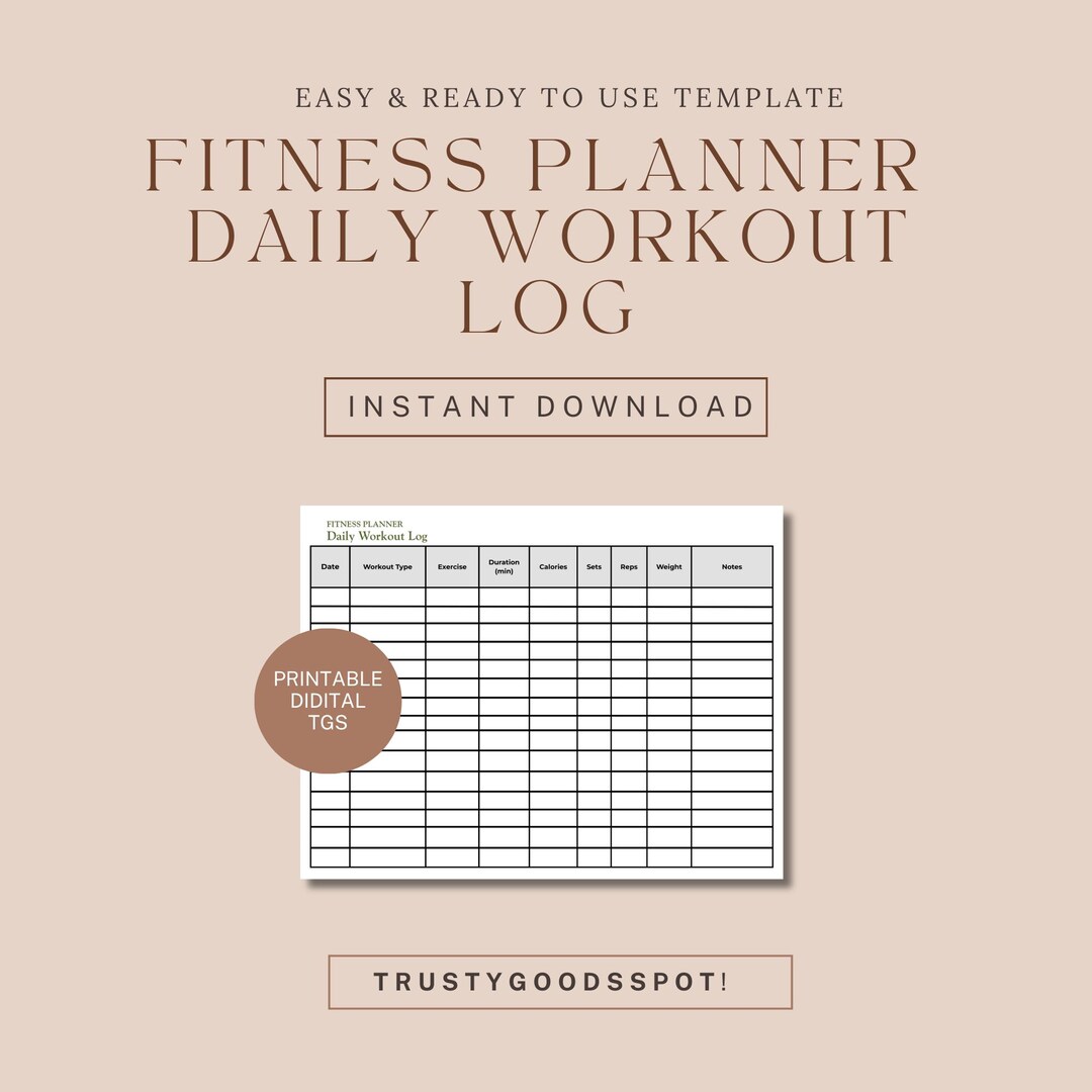 Fitness Planner Printable | Daily Workout Log | Gym Tracker | Exercise ...