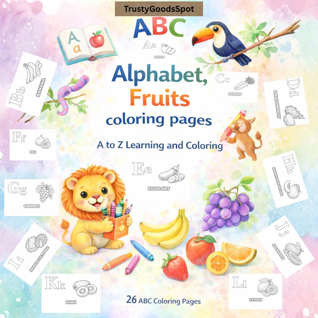 Alphabet ABC Fruits Coloring Book A–Z | Printable ABC Fruit Coloring ...