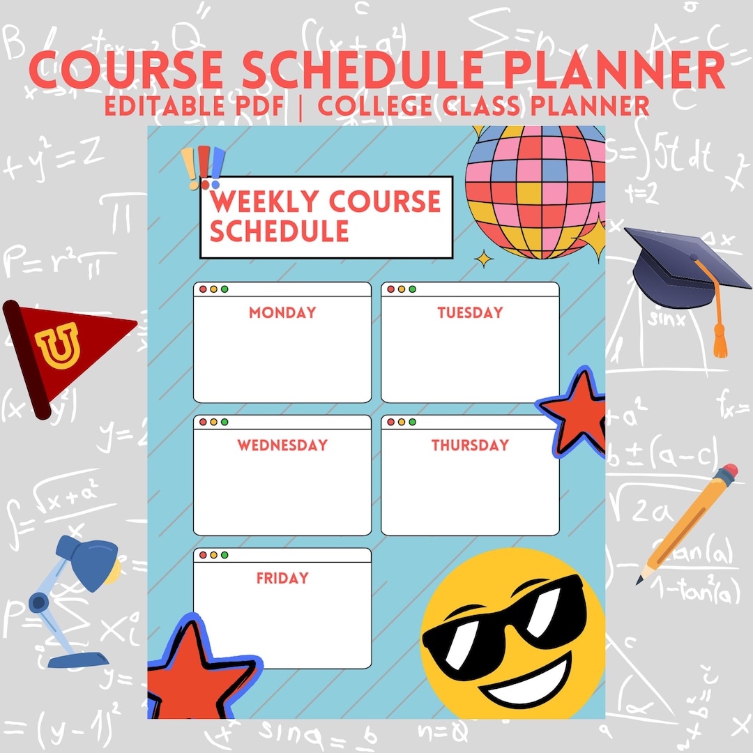 Editable Weekly Course Schedule | College Class Planner PDF | Printable ...