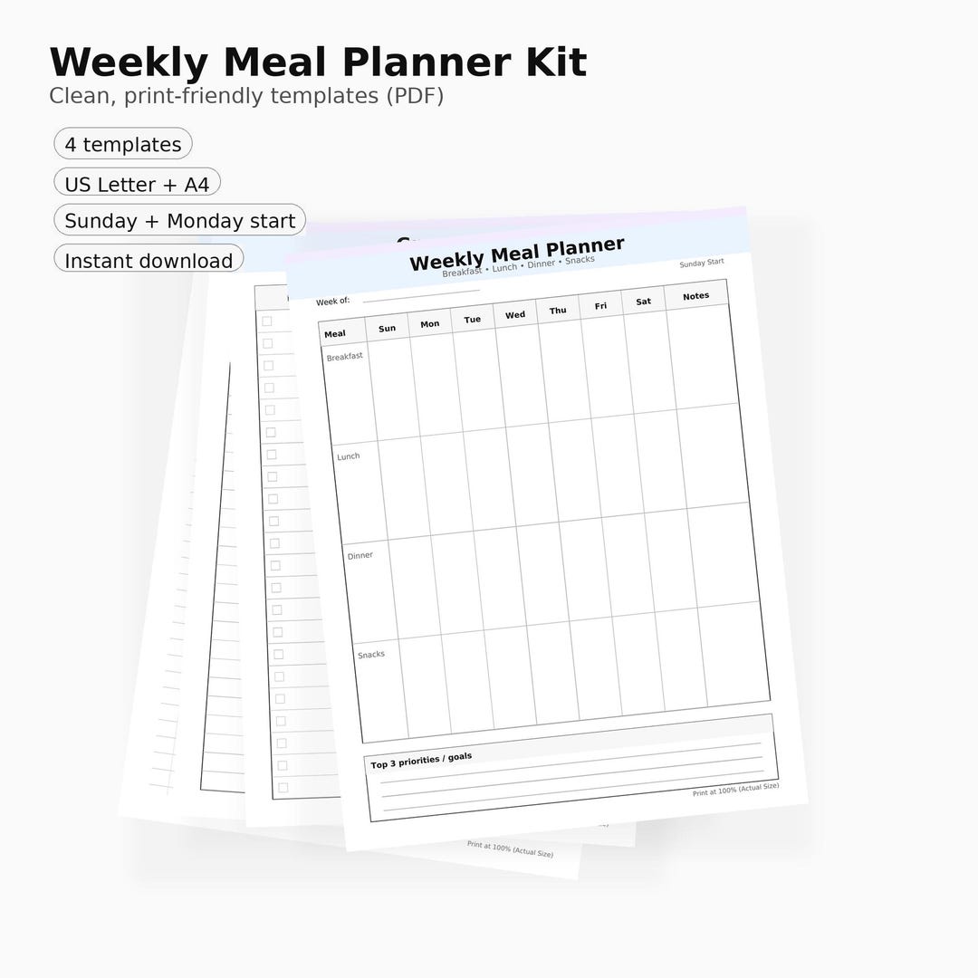 Weekly Meal Planner Printable + Grocery List, Pantry Inventory ...