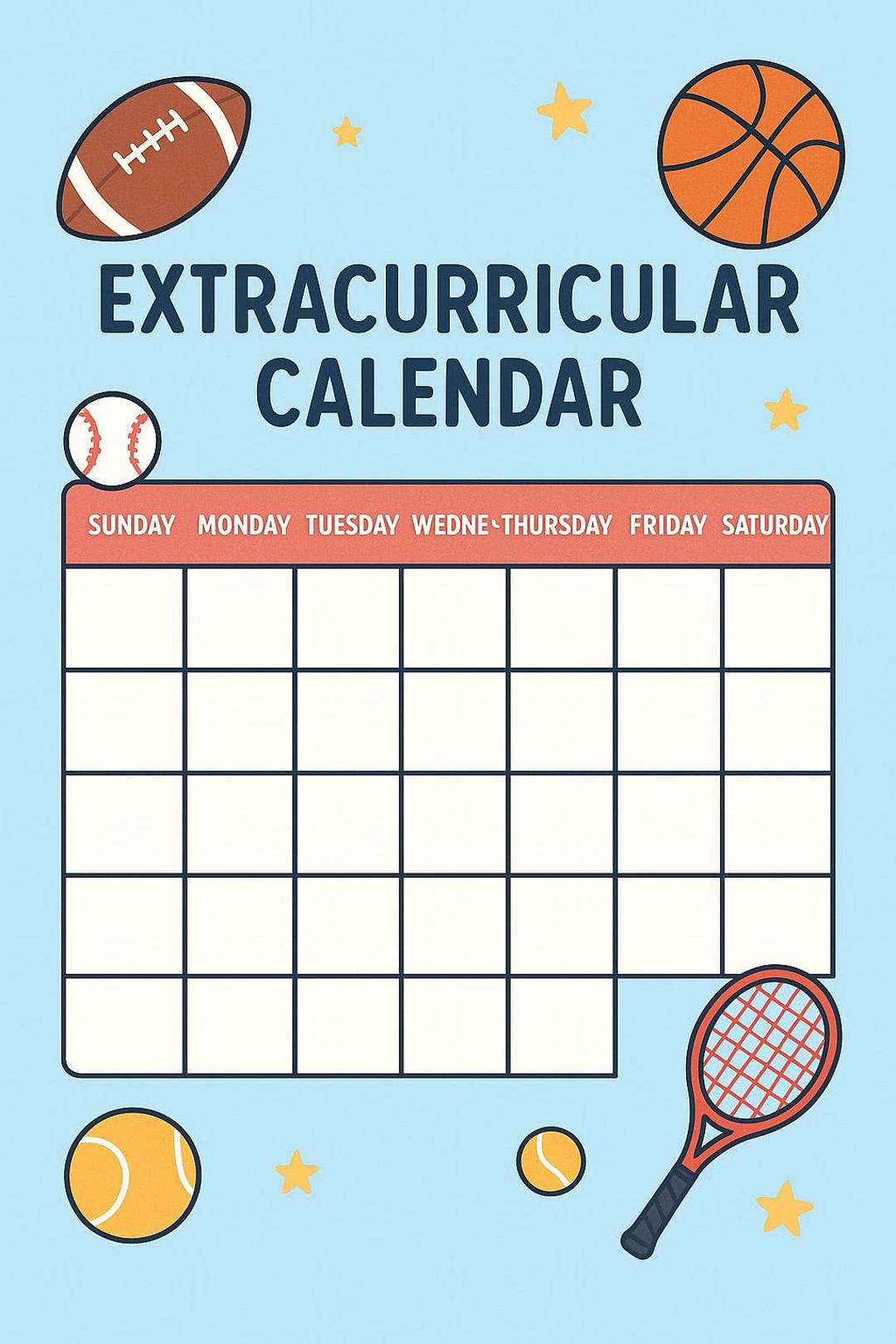 Printable Sports Themed Calendar - Etsy