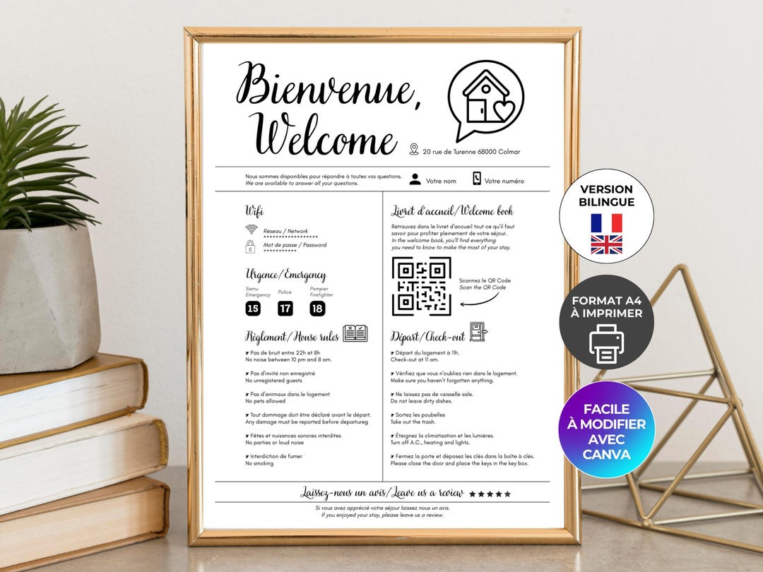 French English Airbnb Welcome Poster – Bilingual Welcome Sign for ...