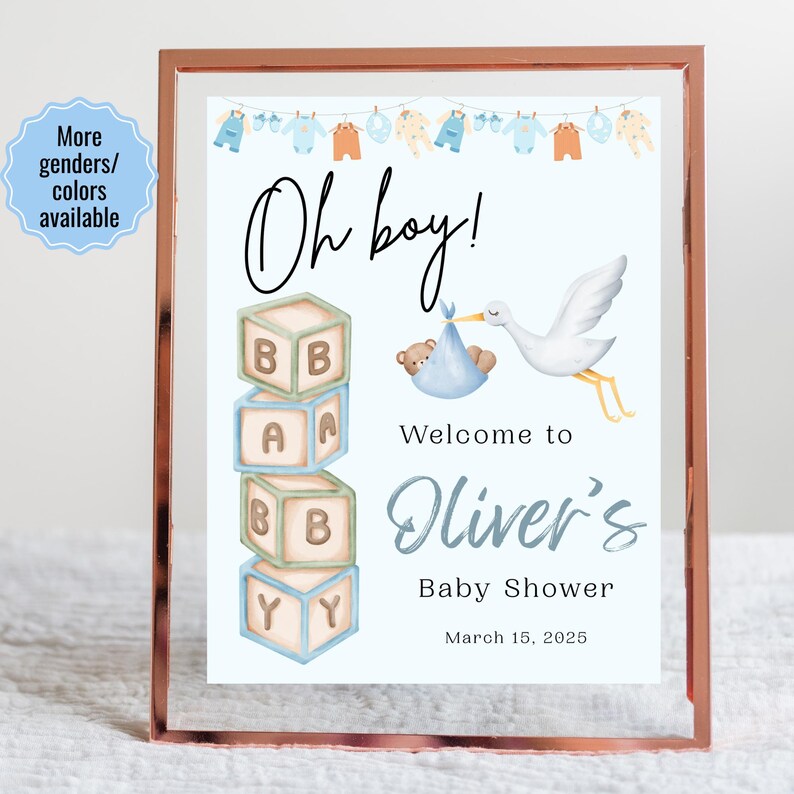 Custom Baby Shower Welcome Sign: Stork & Baby Blocks (digital Download ...