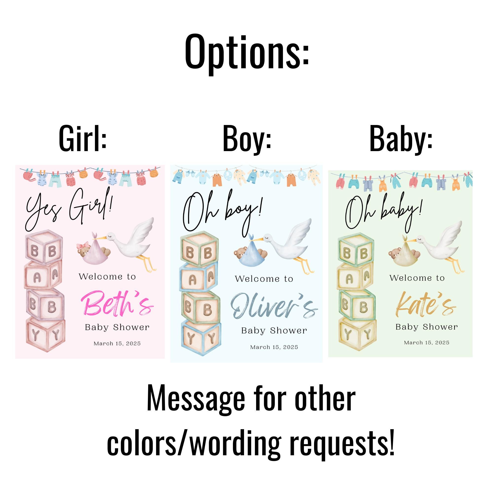 Custom Baby Shower Welcome Sign: Stork & Baby Blocks (digital Download ...