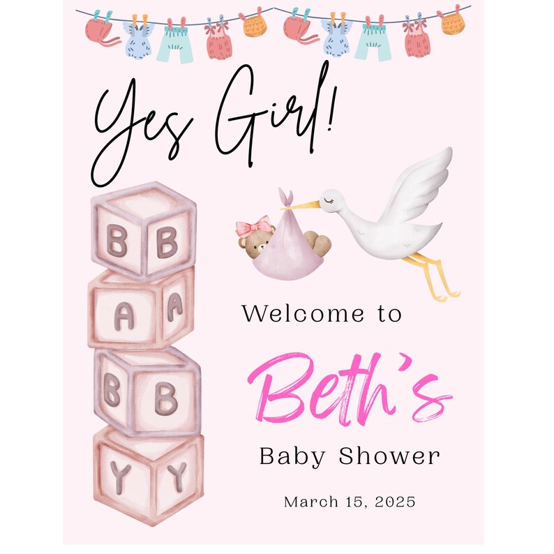 Custom Baby Shower Welcome Sign: Stork & Baby Blocks (digital Download ...