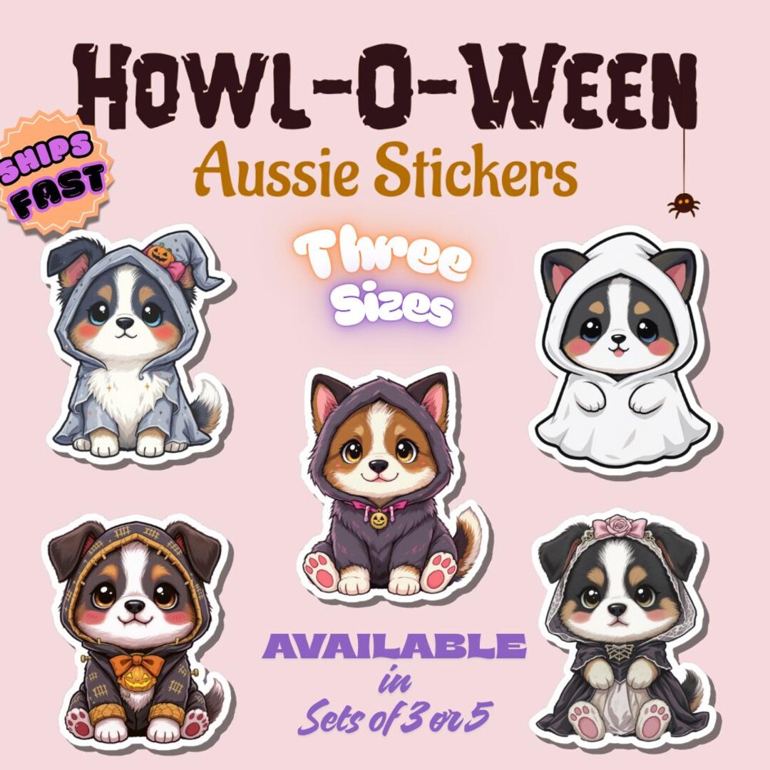 Spooky Aussie Pup Halloween Sticker Set: Warlock, Ghost, Wolf, Frankie ...
