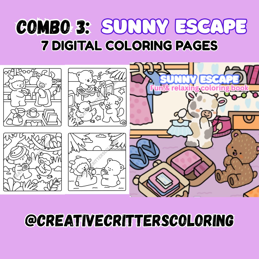 Mini Sunny Escape Coloring Pages | 7 Printable Beach Scenes | Mindful ...