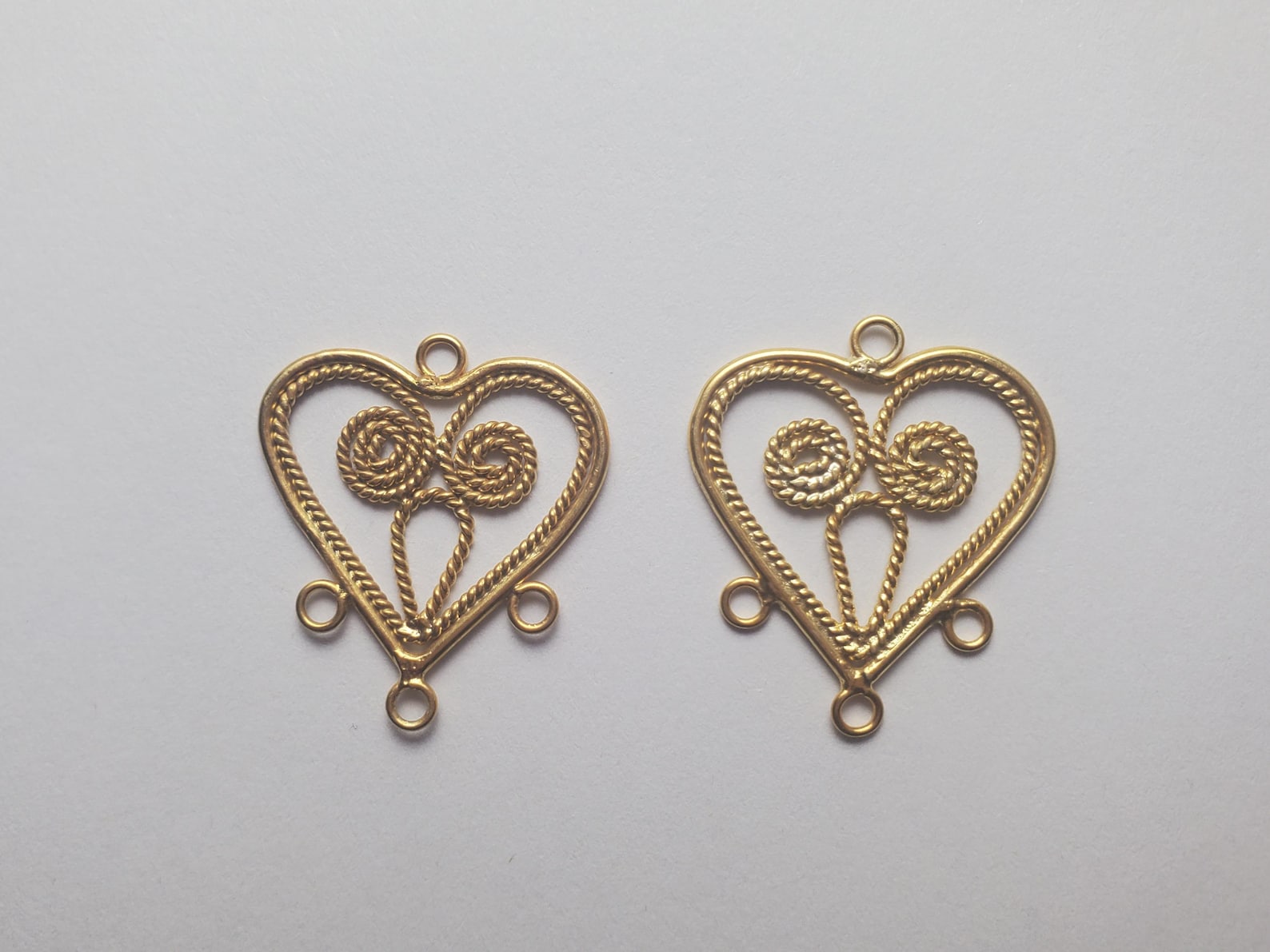 24K Gold Vermeil Heart Chandelier Findings 23x19mm Jewelry Connectors ...