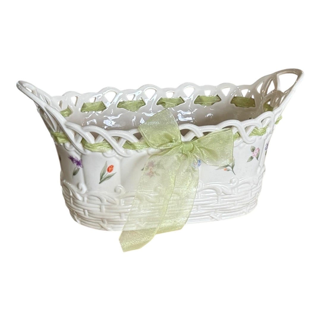 Lenox Posy Baskets Centerpiece Ivory Mixed Floral Ribbon Reticulated - Etsy