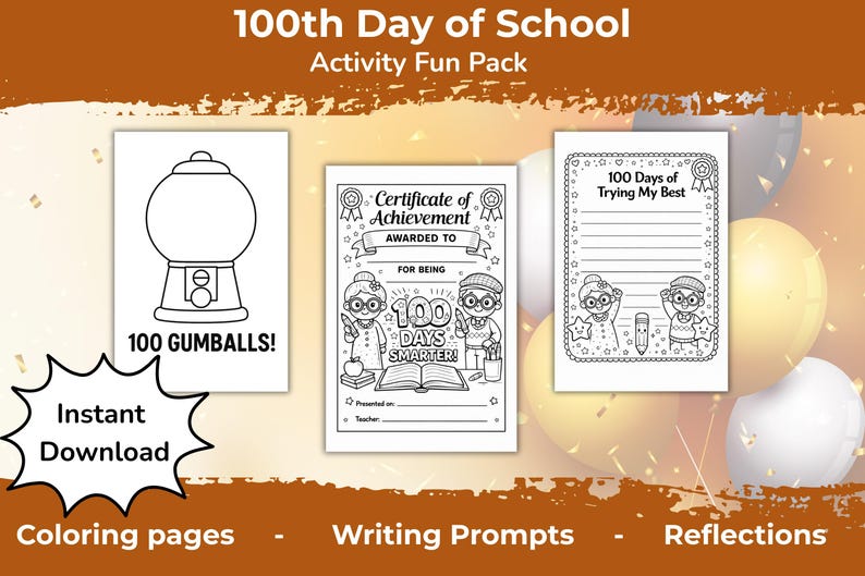100th Day of School Printable Activity Pack for Kindergarten Homeschool ...