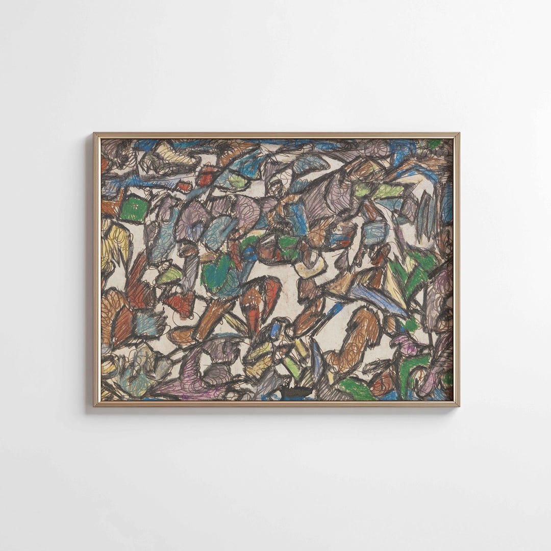 Colorful Abstract Bold Drawing Wall Decor • Mid Century Painting Modern ...
