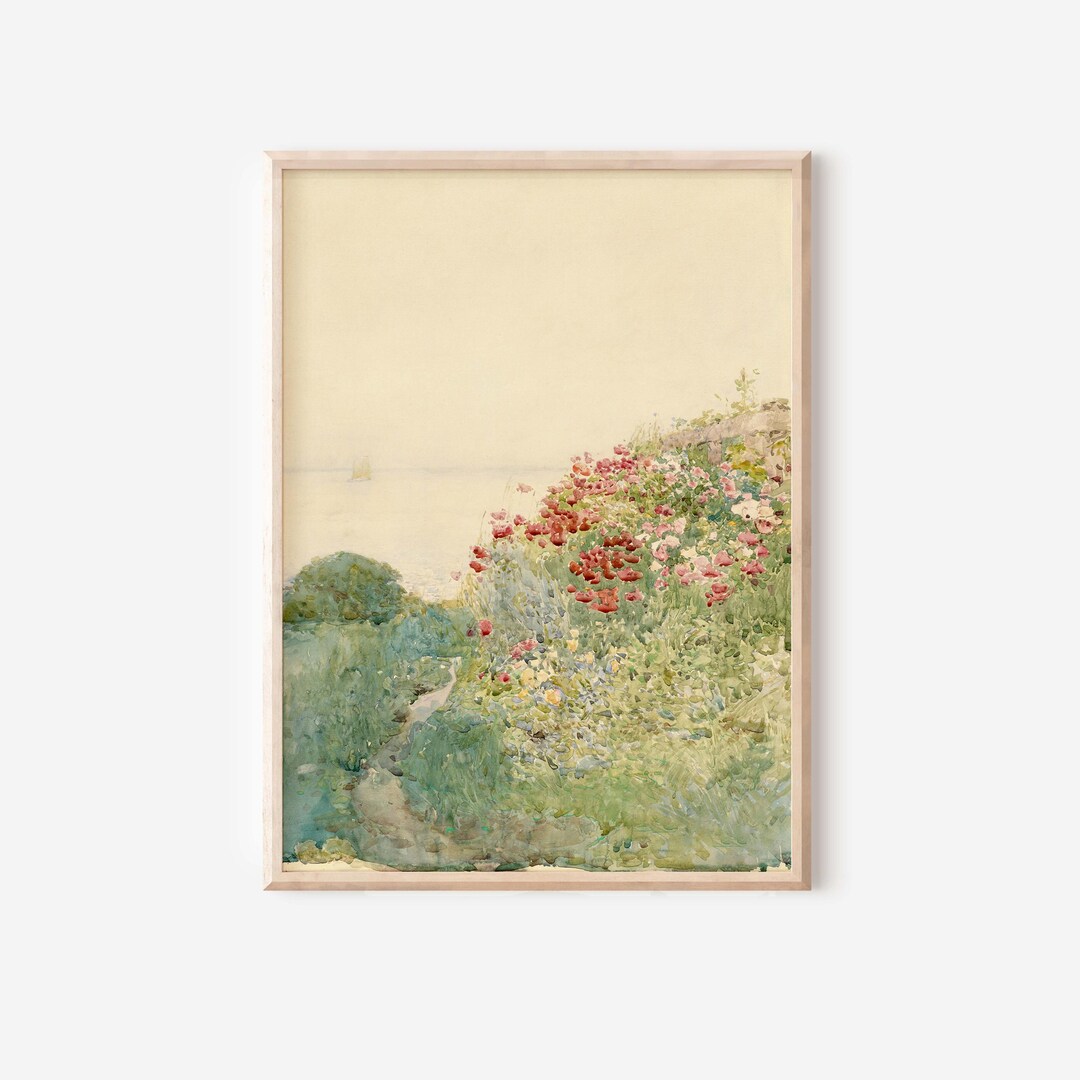 Vintage Coastal Garden Fine Art | Cottagecore Seaside Floral Wall Decor ...