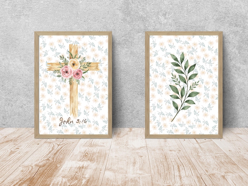 Easter Cross With John 3:16 Bible Verse and Foliage Wall Art Bundle - Etsy
