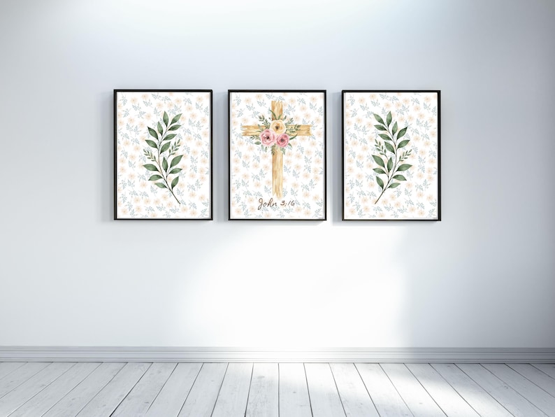 Easter Cross With John 3:16 Bible Verse and Foliage Wall Art Bundle - Etsy