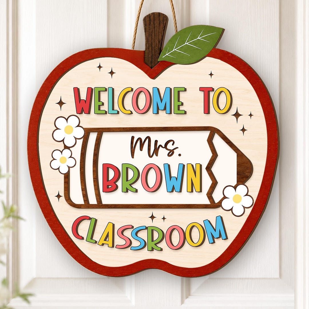 Personalized Teacher Name Door Sign: Apple Teacher Name Sign, Teacher ...