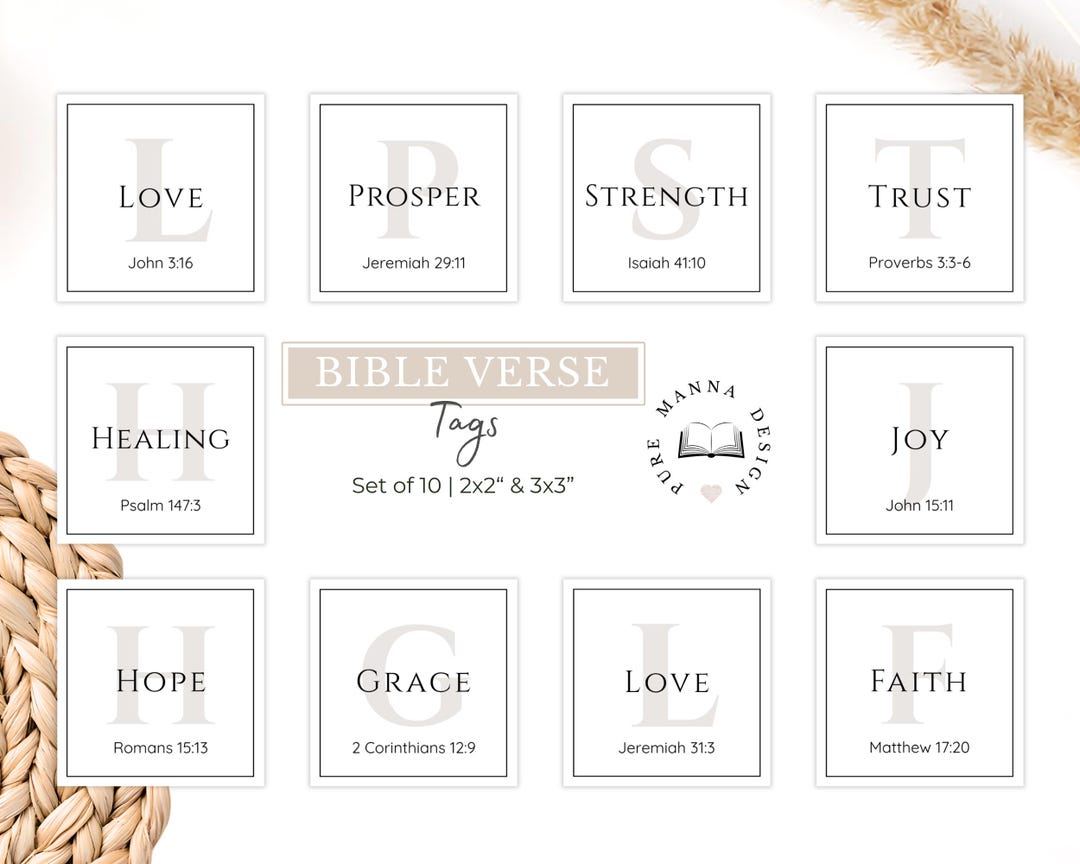 Printable Elegant Bible Verse Tag Bundle | 10 Inspirational Scripture ...