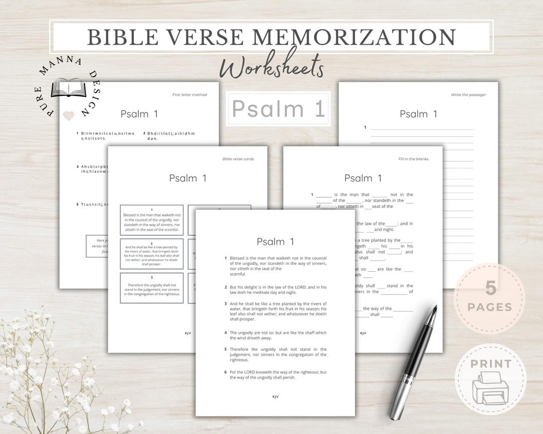 Psalm 1 | Printable Bible Verse Memorization Worksheets | KJV | A4 / US ...