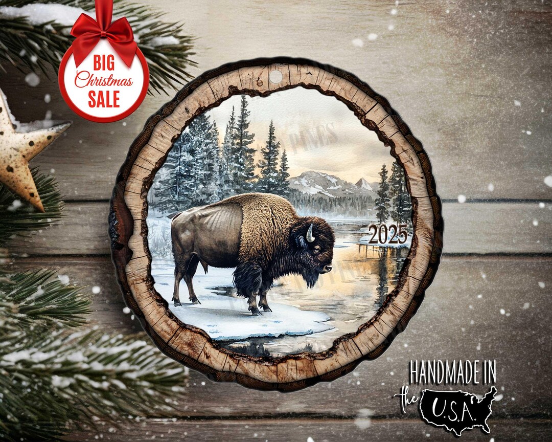 Bison Winter Scene Rustic Christmas Ornament Wood Style Decor 700 - Etsy