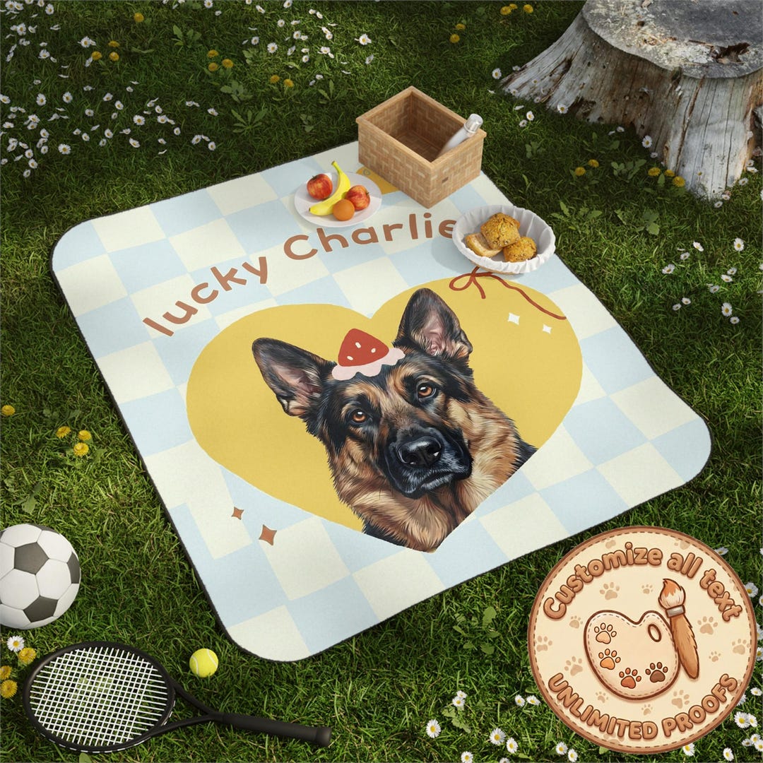 Custom Pet Picnic Blanket Using Pet Photo + Name Custom Dog Portrait ...