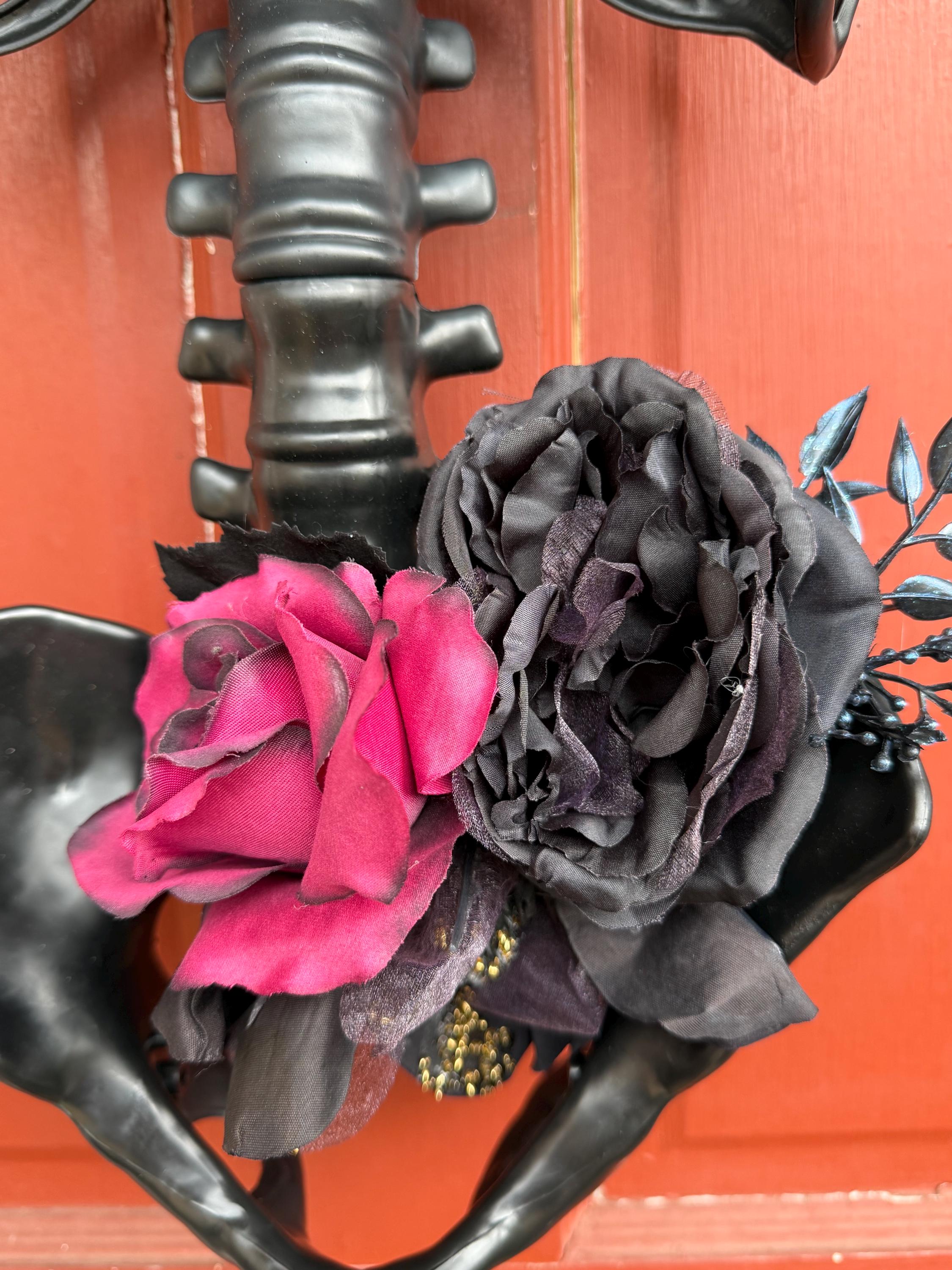 Gothic Skeleton Ribcage Wreath: Black & Magenta Halloween Floral Decor ...