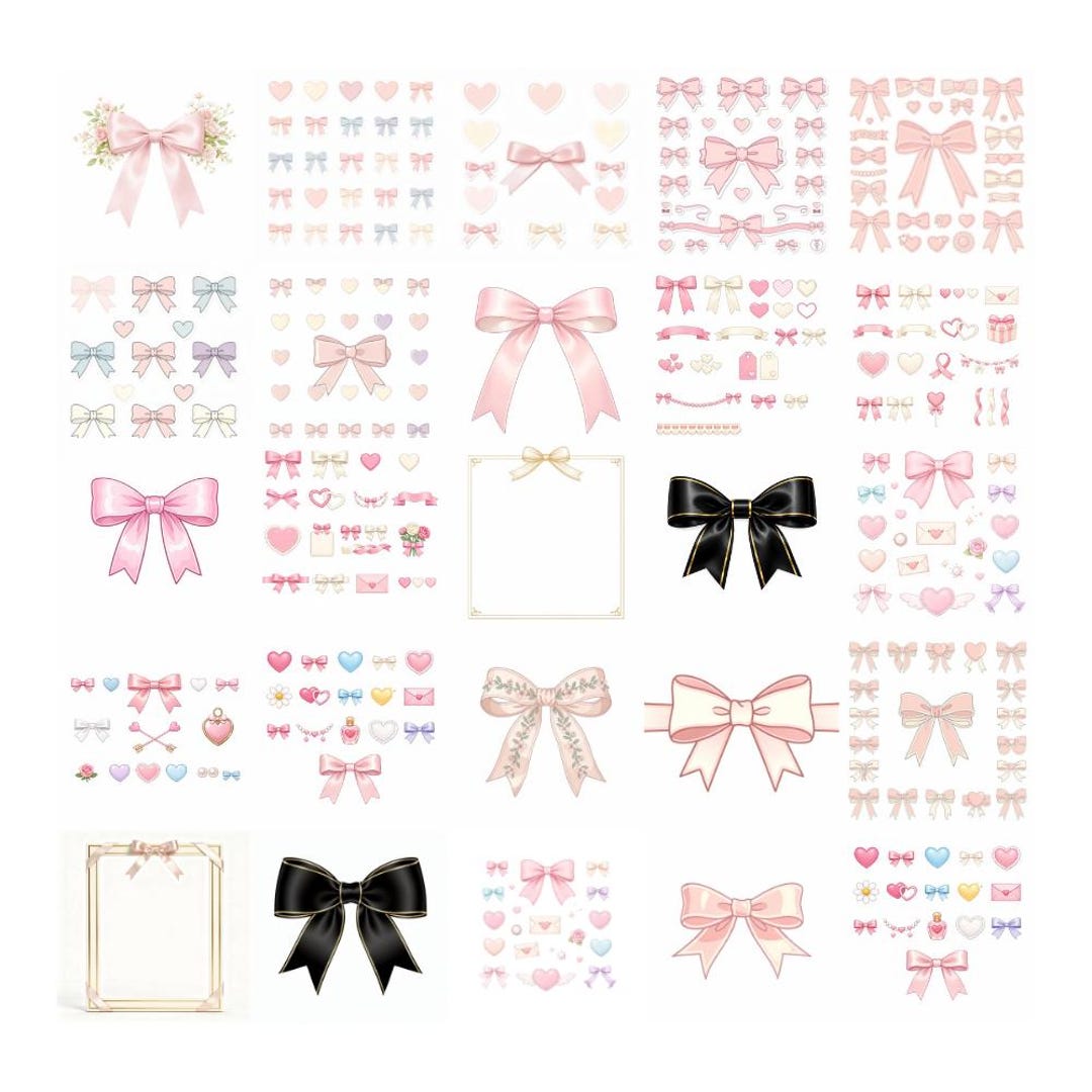 Coquette Bow Clipart PNG, Pink Ribbon Branding Kit, Feminine Bundle ...