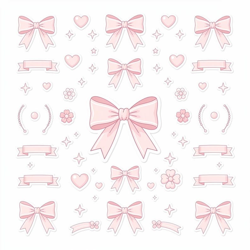 Coquette Bow Clipart PNG, Pink Ribbon Branding Kit, Feminine Bundle ...