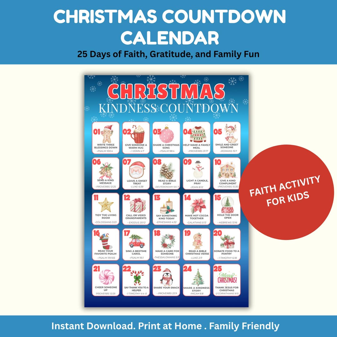 Christian Christmas Kindness Countdown – Advent Activities for Kids ...