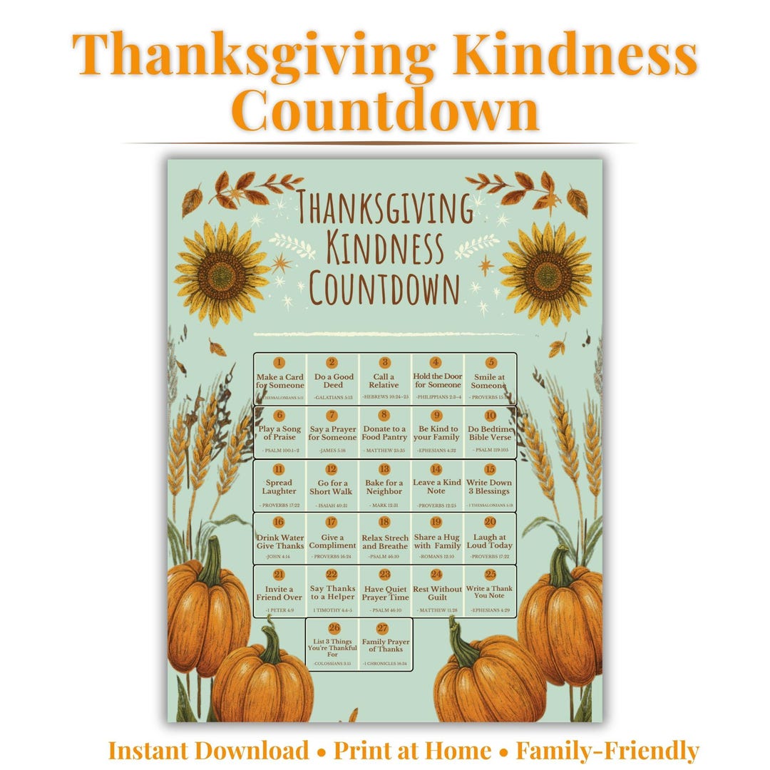 Thanksgiving Kindness Countdown Calendar: Christian Family Activity ...