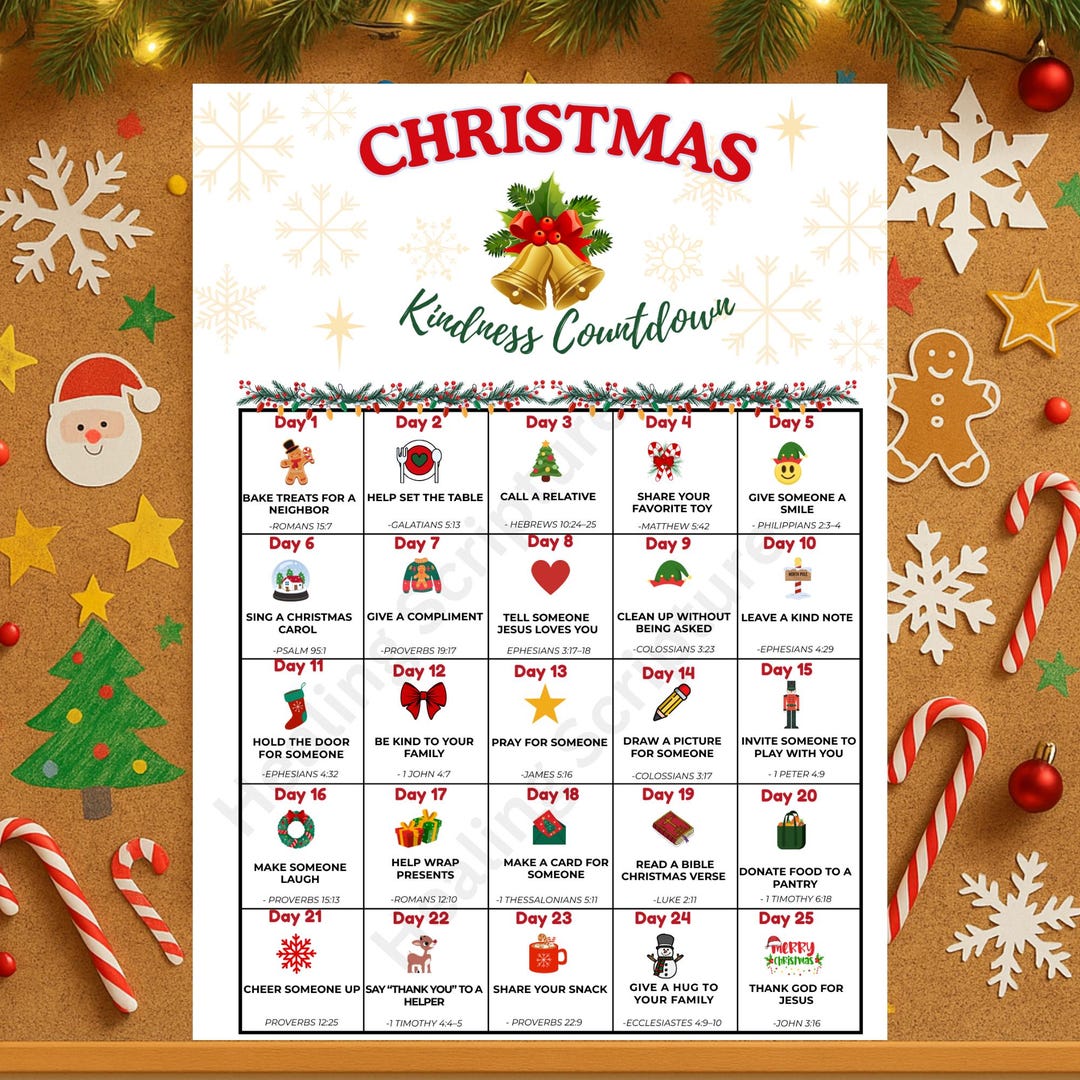 Christmas Kindness Countdown Calendar: Bible Verse Advent (PDF ...
