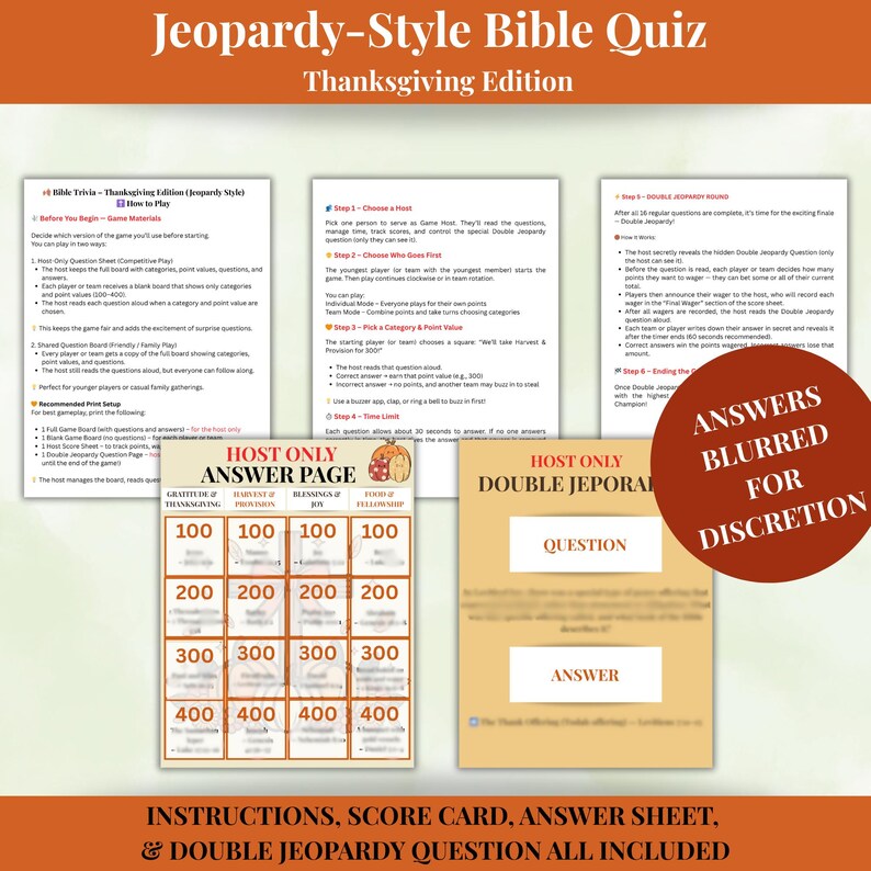 Thanksgiving Bible Jeopardy Game: Christian Family Trivia (PDF) - Etsy