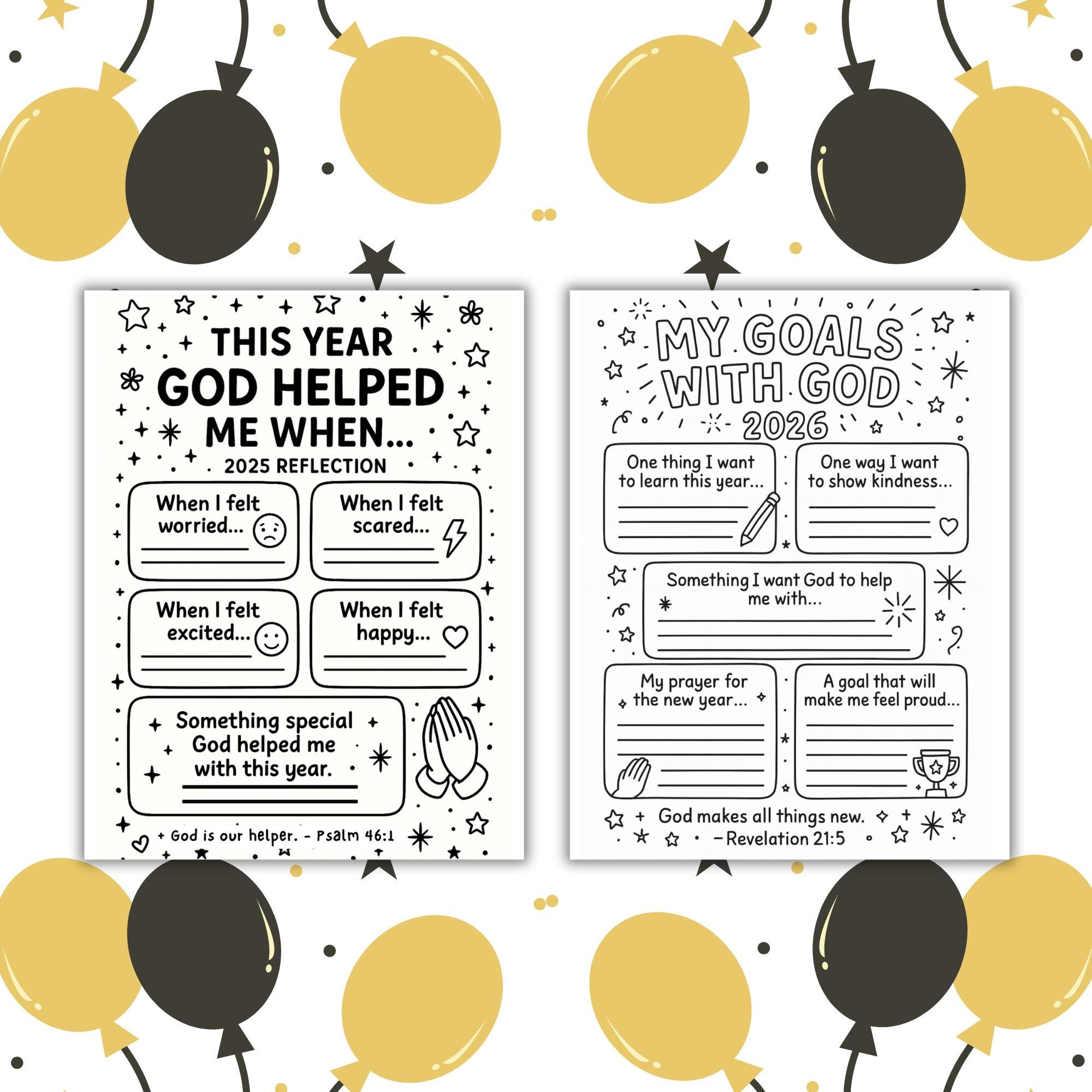 Kids Christian New Year Reflection Pages (PDF Printable) - Etsy