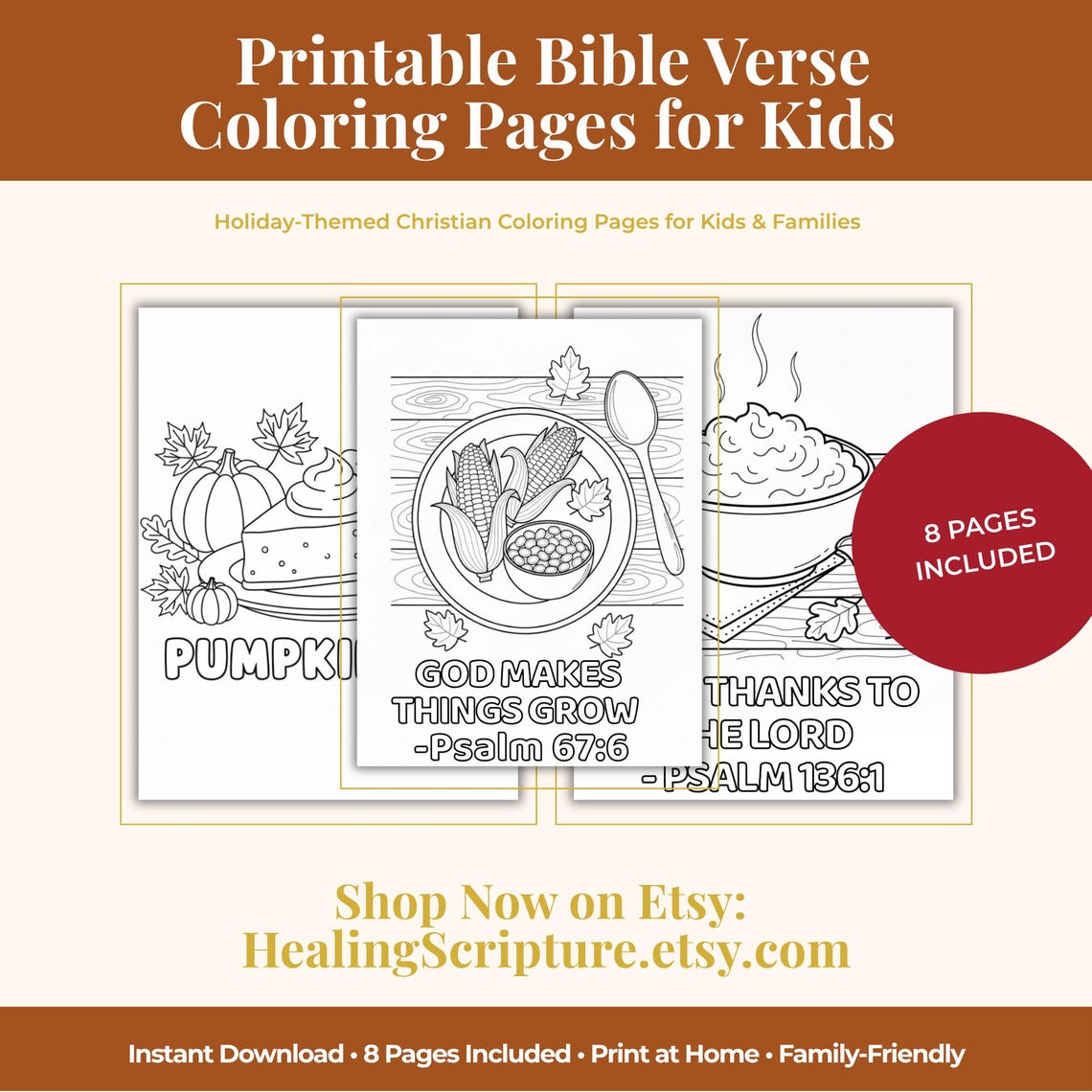 Thanksgiving Bible Verse Coloring Pages for Kids (PDF Printable) - Etsy