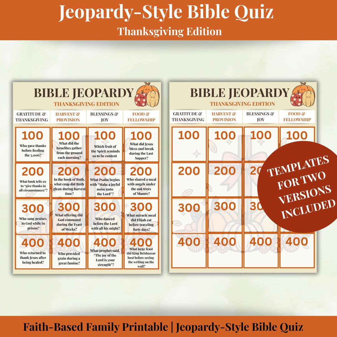 Thanksgiving Bible Jeopardy Game: Christian Family Trivia (PDF) - Etsy