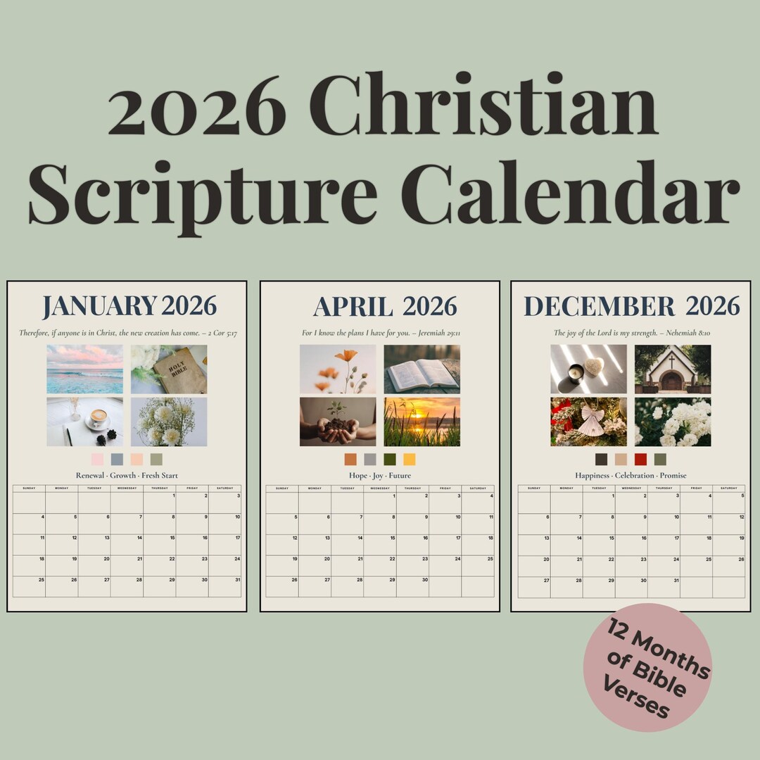 2026 Christian Scripture Calendar: Bible Verse Printable (PDF 8.5x11 ...