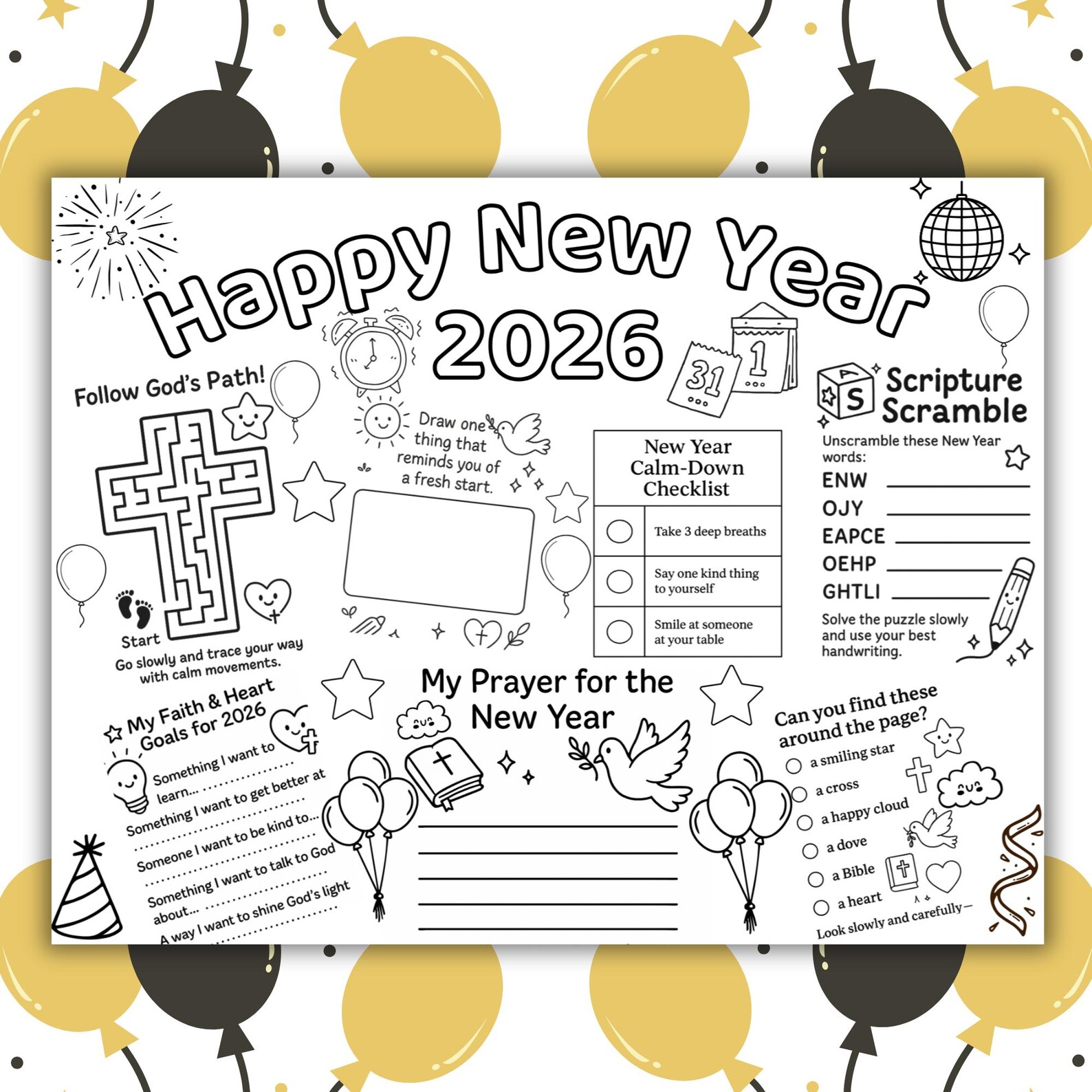 Christian New Year Kids Activity 2026 Faith & Mindfulness Worksheet ...