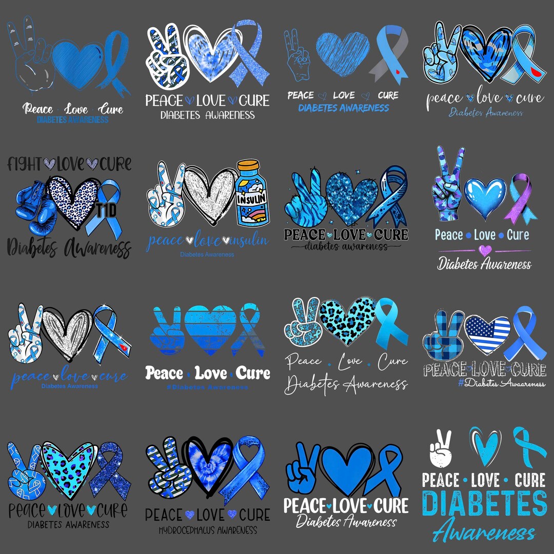 Peace Love Cure Diabetes Awareness PNG, Blue Ribbon T1D Support ...
