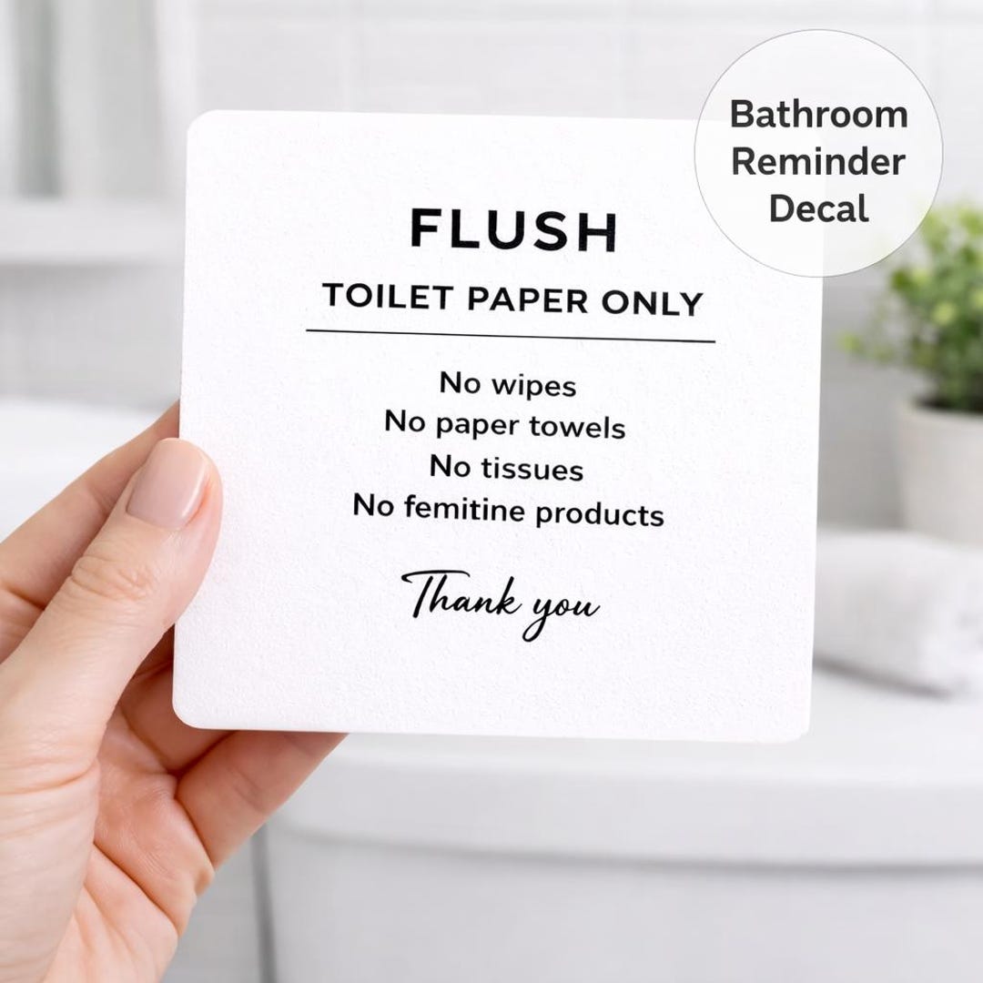 Flush Toilet Paper Only Sticker | Airbnb Bathroom Reminder - Etsy