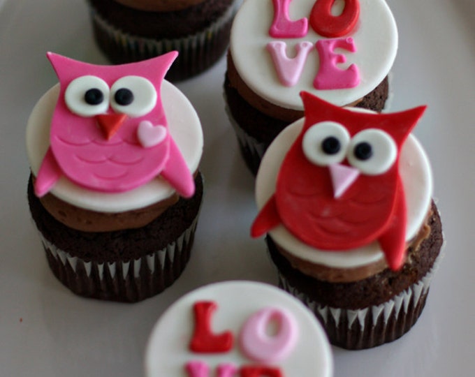 Valentine Owl and Love Toppers for Decorating Cupcakes, Cookies or ...