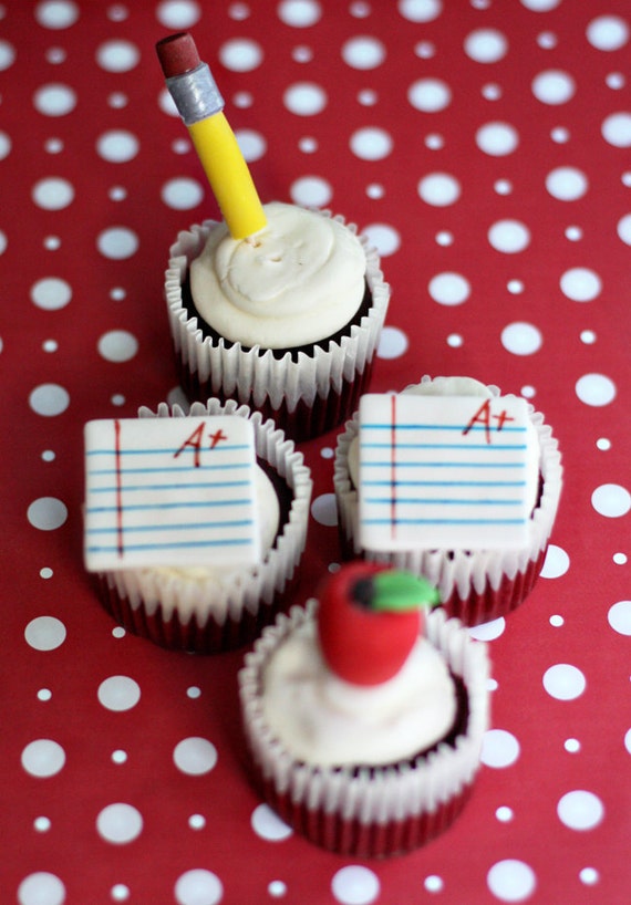 Fondant Teacher Gift Pencil Apple and Paper Toppers for | Etsy