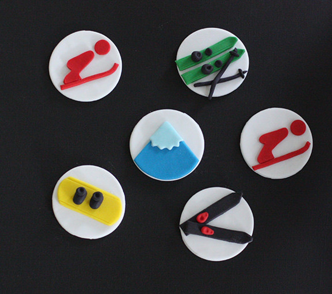 Fondant Ski, Snowboard and Mountain Cupcake Toppers for Birthday ...