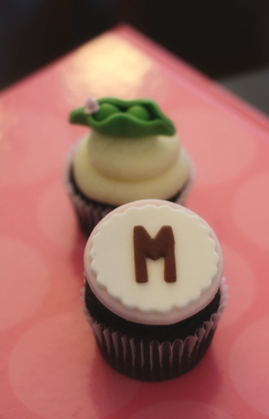 Fondant Pea Pod and Monogram Toppers for Baby Shower Cupcakes | Etsy