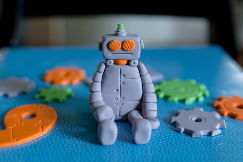 Fondant Robot Cog Name and Age Cake Decorations Perfect for | Etsy
