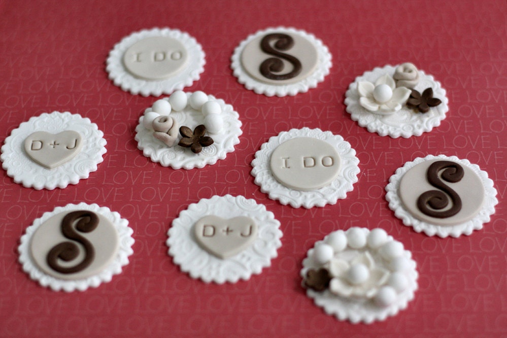 Fondant Victorian Lace Monogram, Initials, Flower and Pearl Toppers for ...
