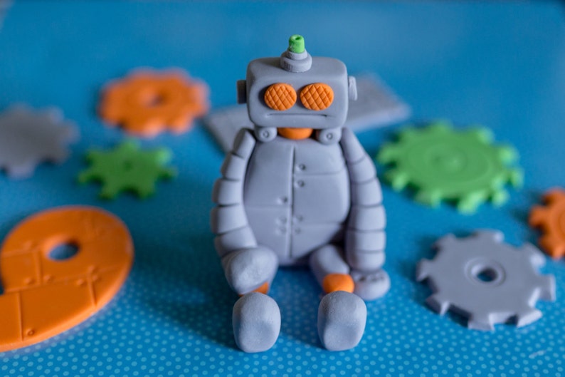 Fondant Robot Cog Name and Age Cake Decorations Perfect for | Etsy